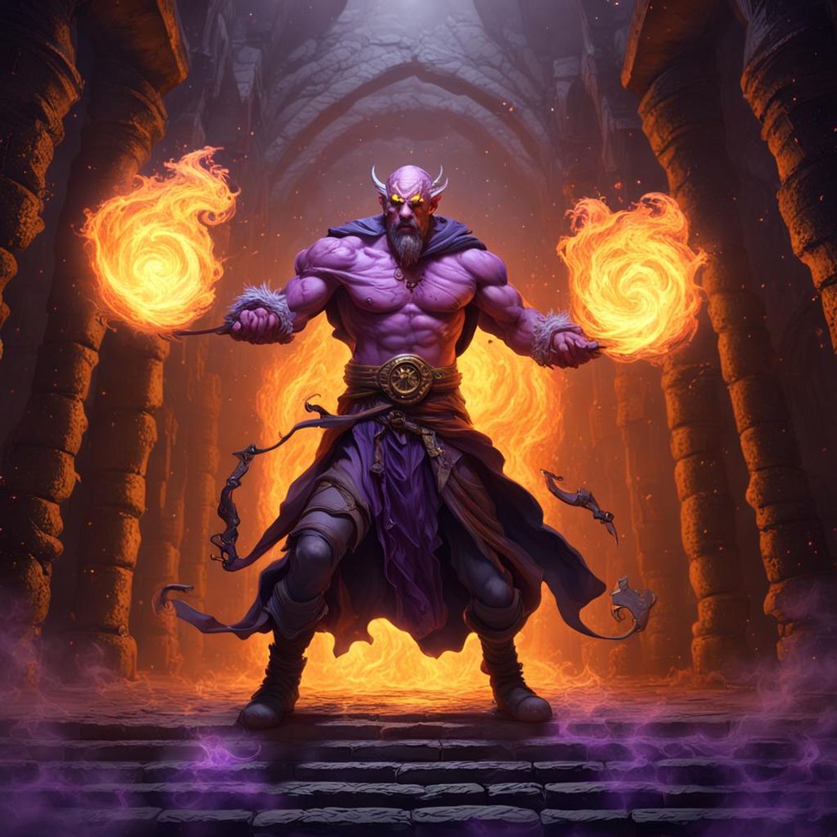Humanoid Balrog Wizard casting fireball in a dungeon, a masterpiece, 8k resolution, dark fantasy ...
