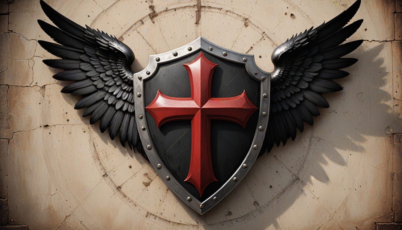 Majestic Crusader Shield with Angelic Wings - AI Art