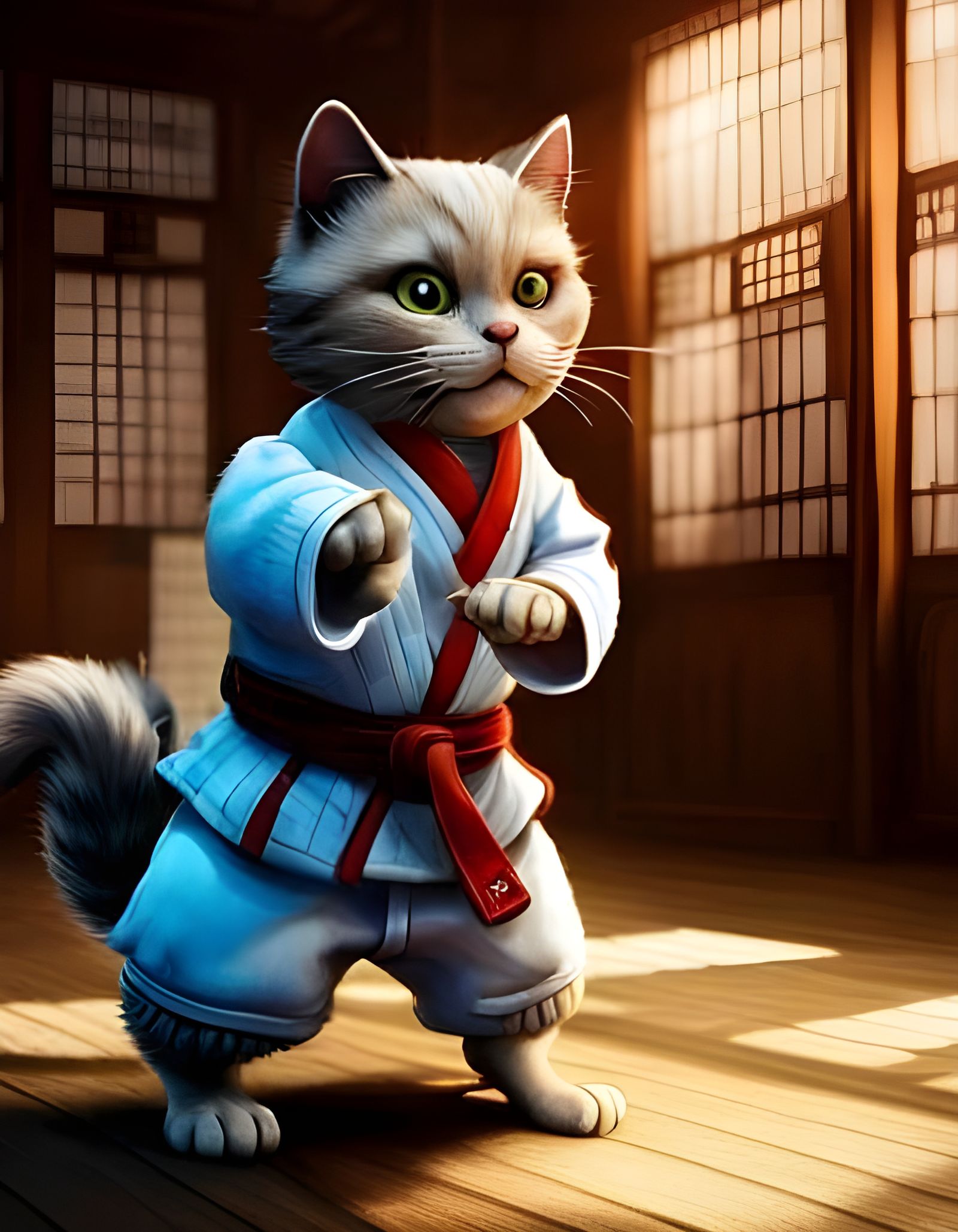 Sensei cat teaching in a dojo - AI Generated Artwork - NightCafe Creator