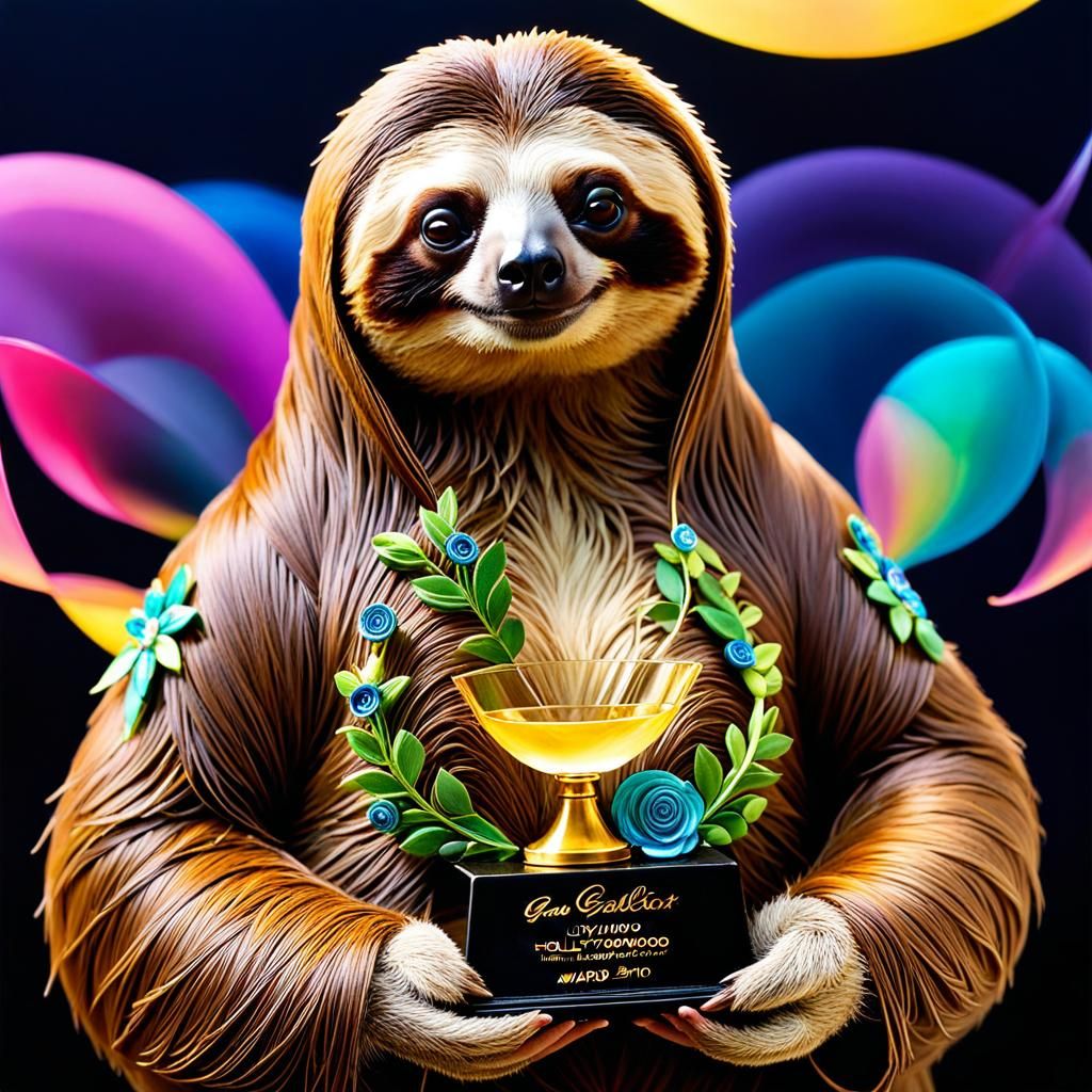 Slothy McSloth winning a “Slothy” award for “Best Supporting Sloth ...