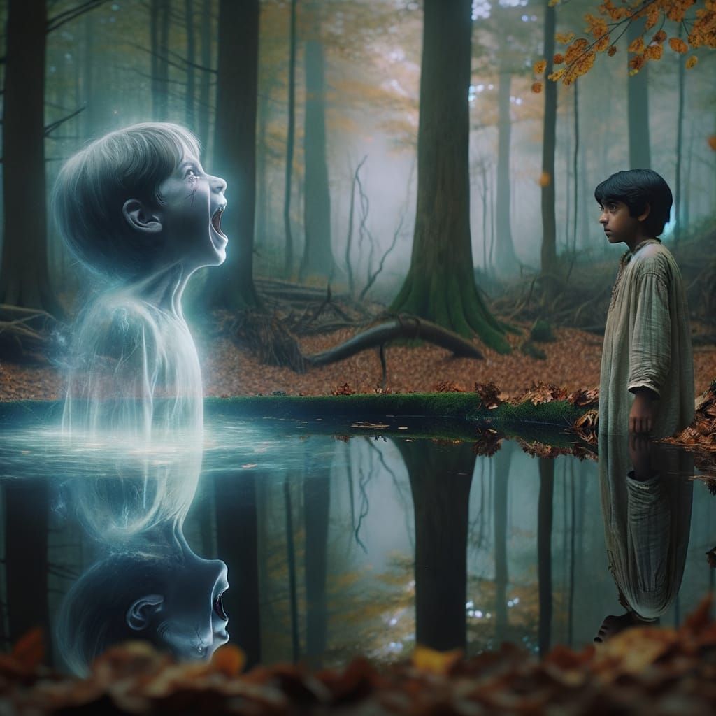 A Young Boy Reflects on a Haunting Vision in the F... - AI Art