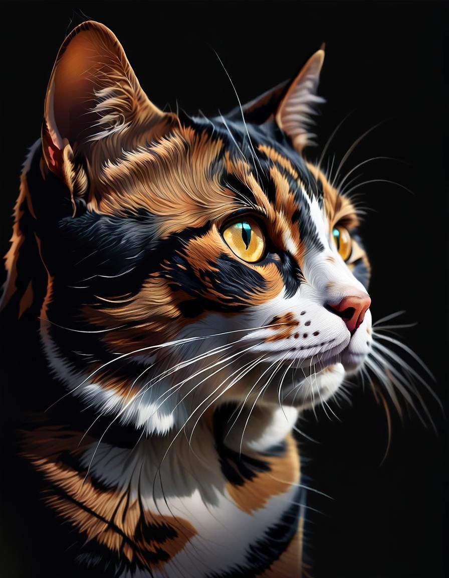 Calico cat - Vibrant Calico Cat Portrait in Hyper-Realistic ...