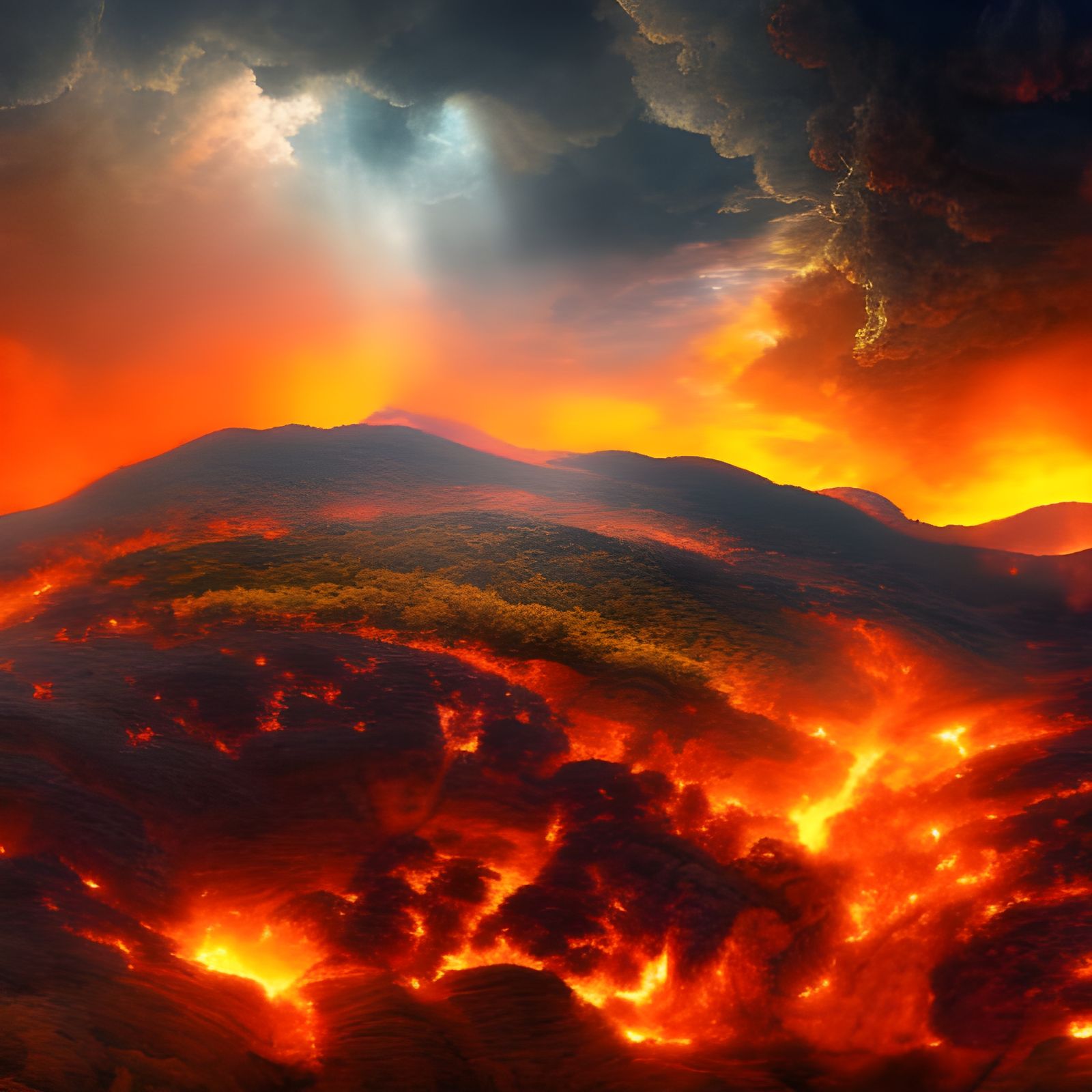 Forrested hills engulfed by fire - AI Generated Artwork - NightCafe Creator