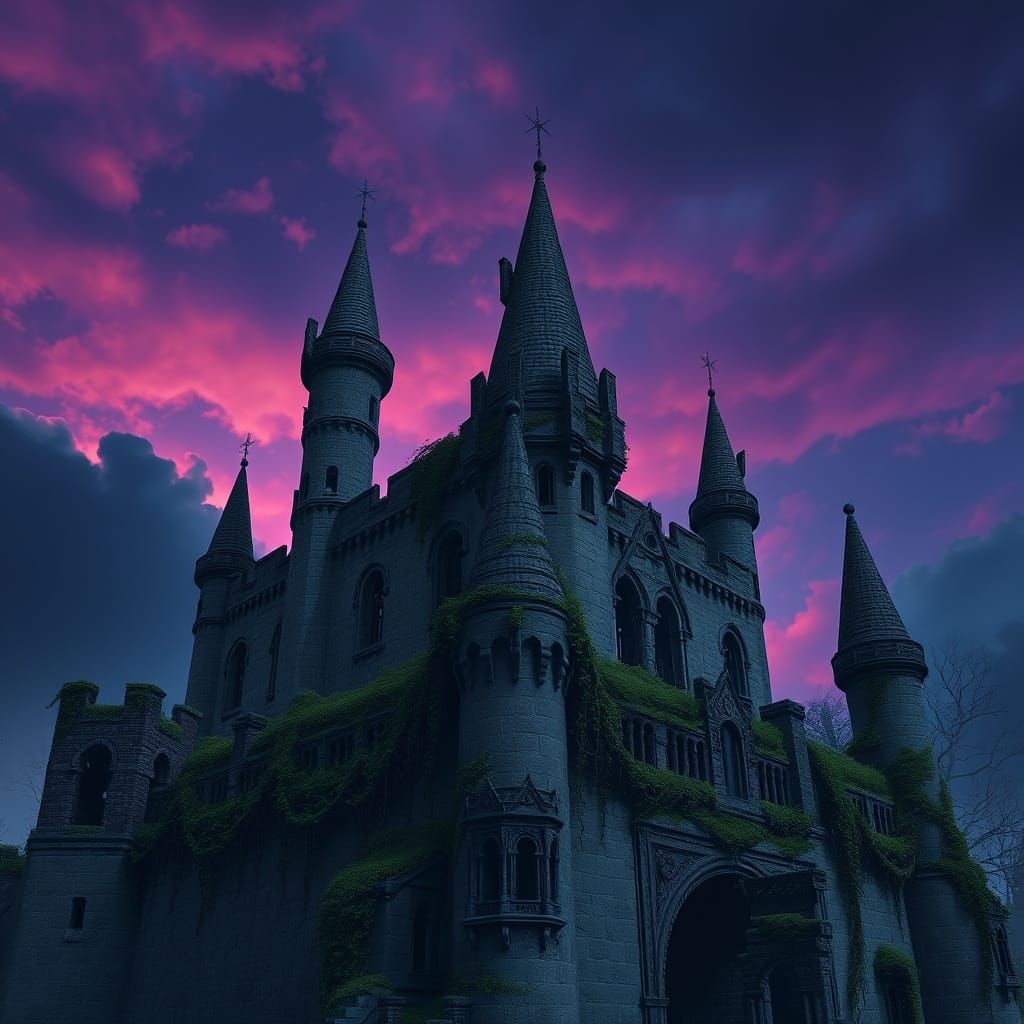 Surrealist Castle in Haunting, Mystical Atmosphere - AI Art