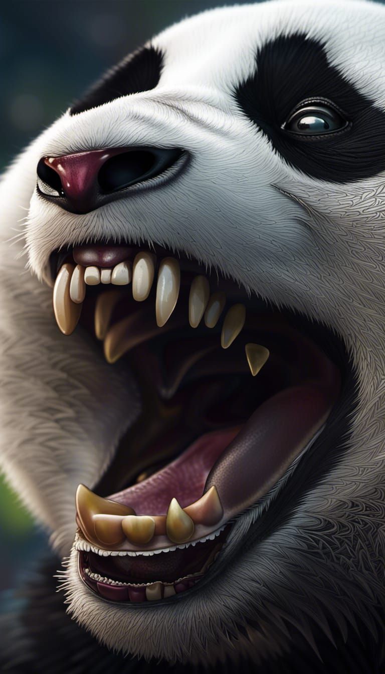 extreme close-up Photograph portrait of A malevolent evil Panda ...