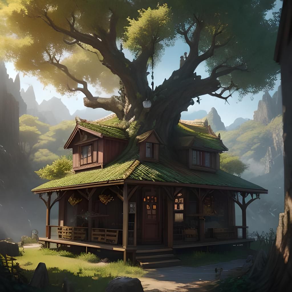 A wine shop growing in a tree in a fantasy setting - AI Generated ...