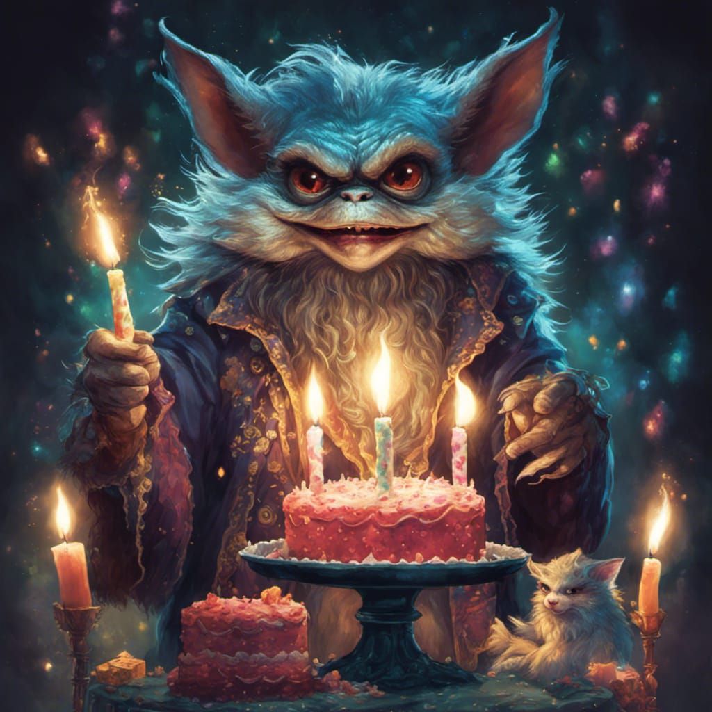 A very hairy Gremlin, celebrating a birthday. - AI Generated Artwork ...