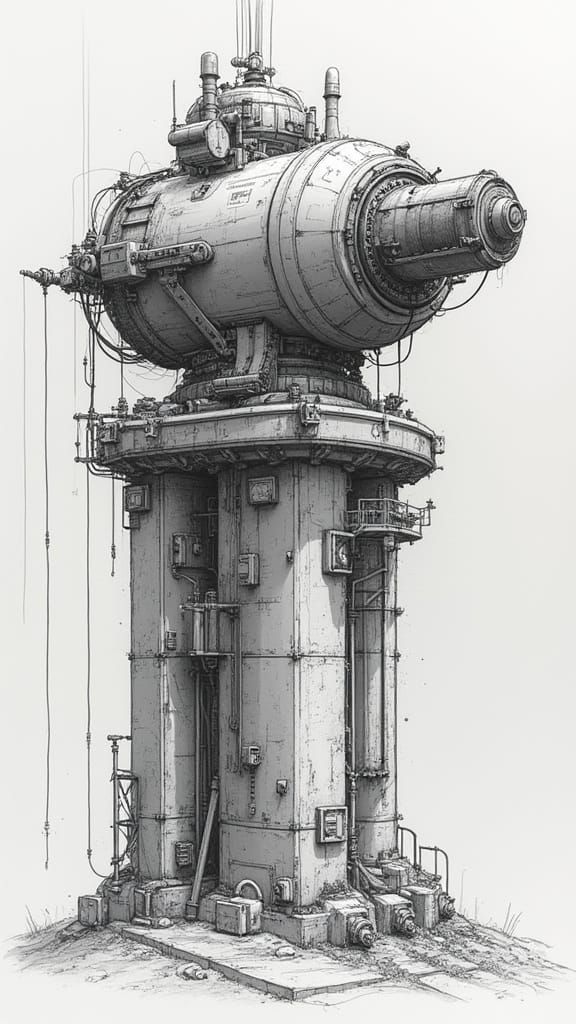 Abstract industrial sci-fi engineering drawing