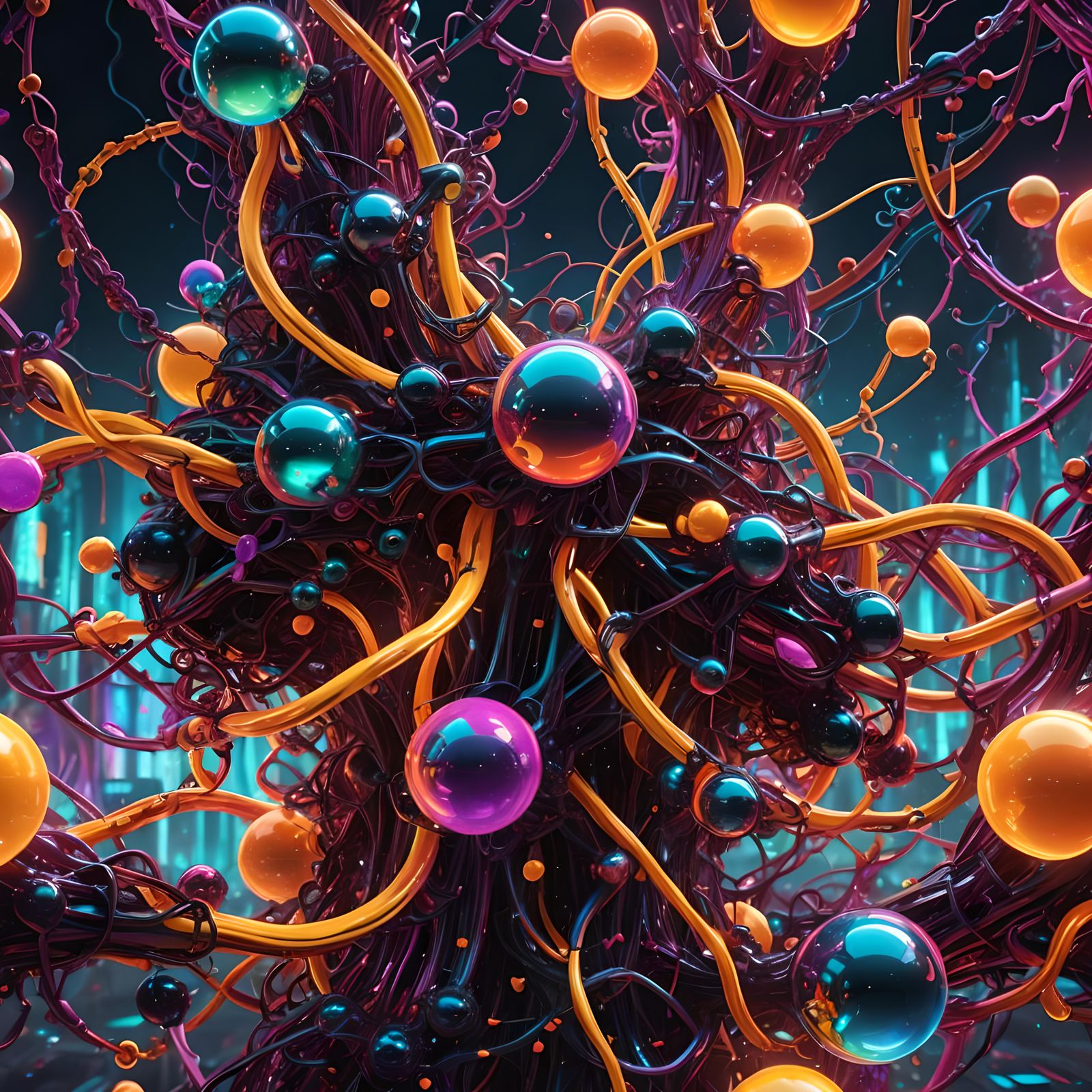 quantum entanglement reality glossy and glazed in 3D, neon colors ...