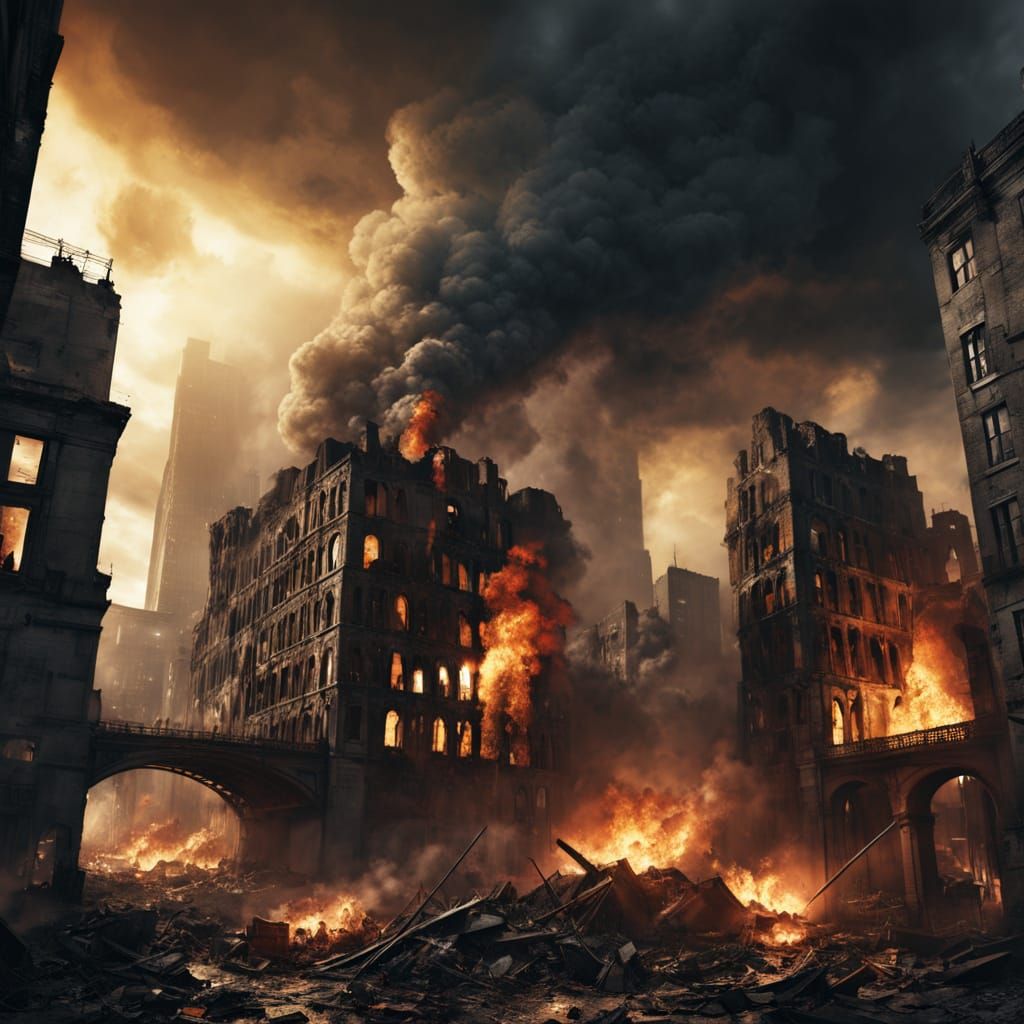 London blitz - Dramatic Oil Painting of Ruined London Citysc...