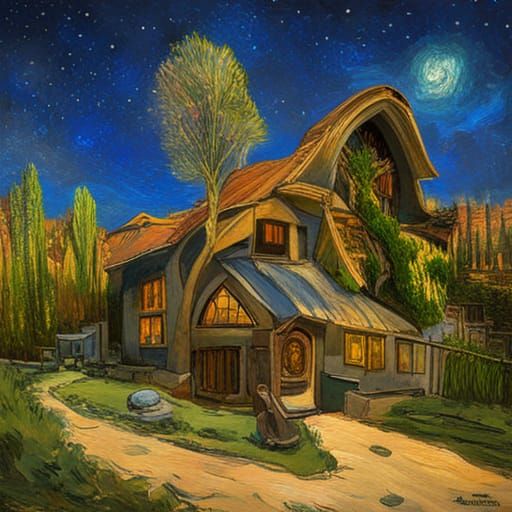 hobbit home, starry night, van gogh - AI Generated Artwork - NightCafe ...