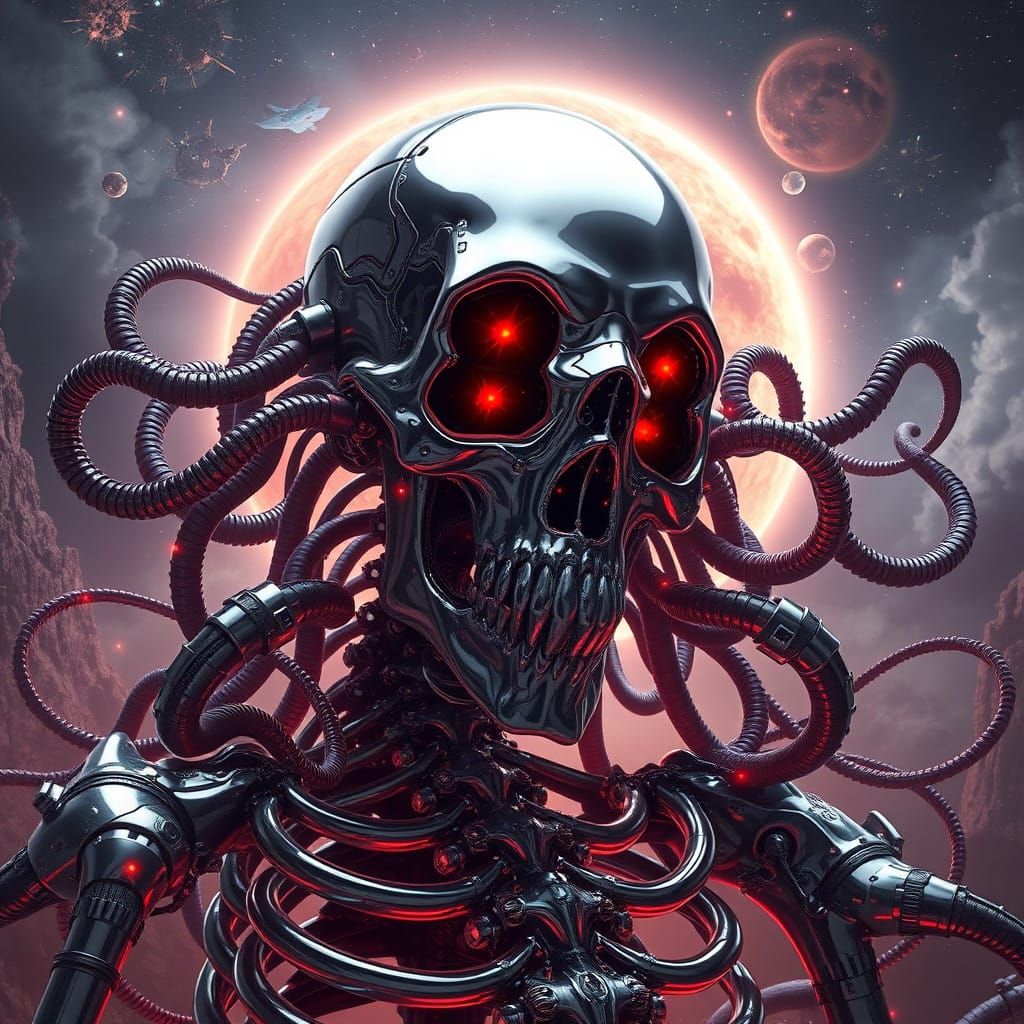 Cyberpunk Death God: Quantum Horror in Infinite Vo... - AI Art