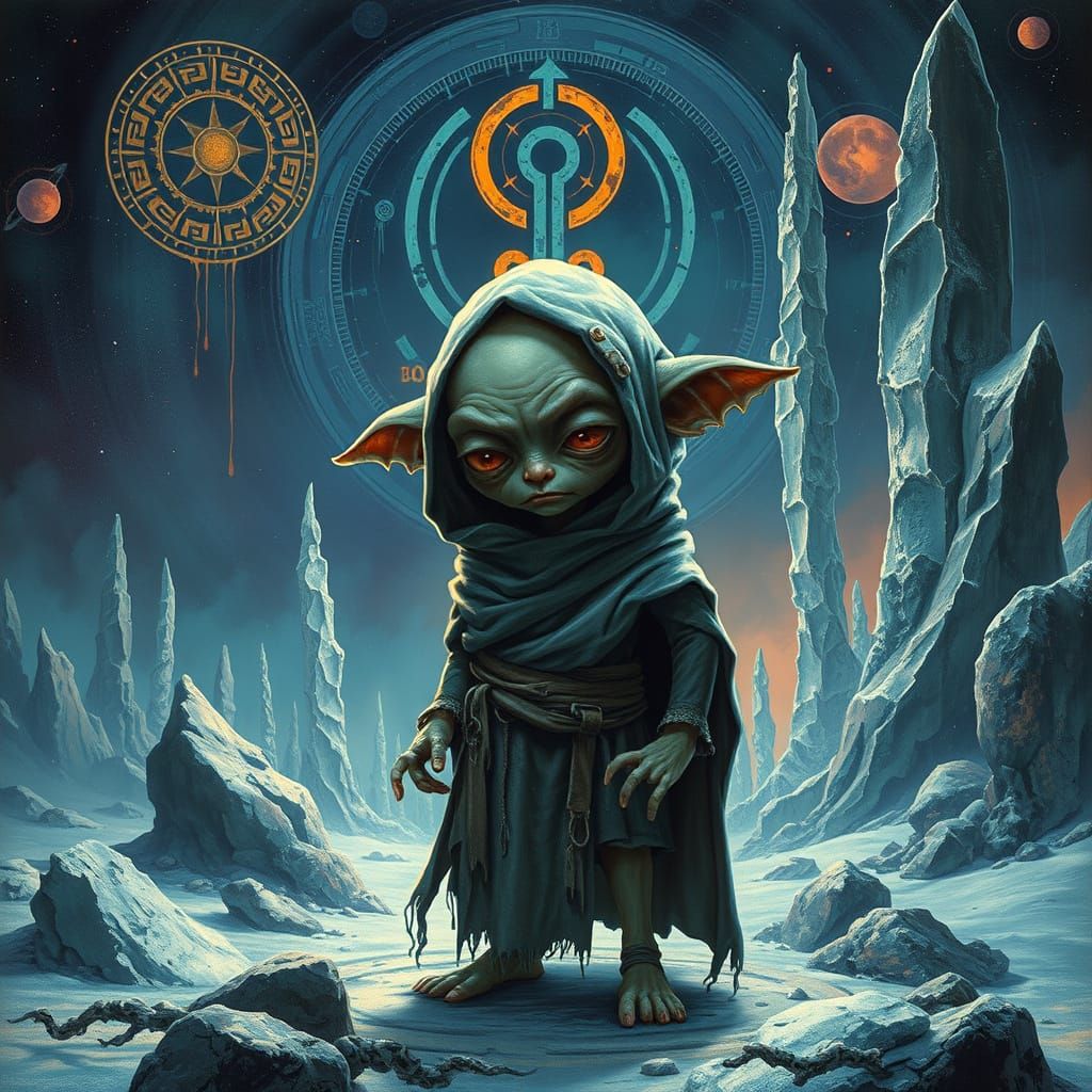 Surreal Homunculus in Hieroglyphic Abyss - AI Art