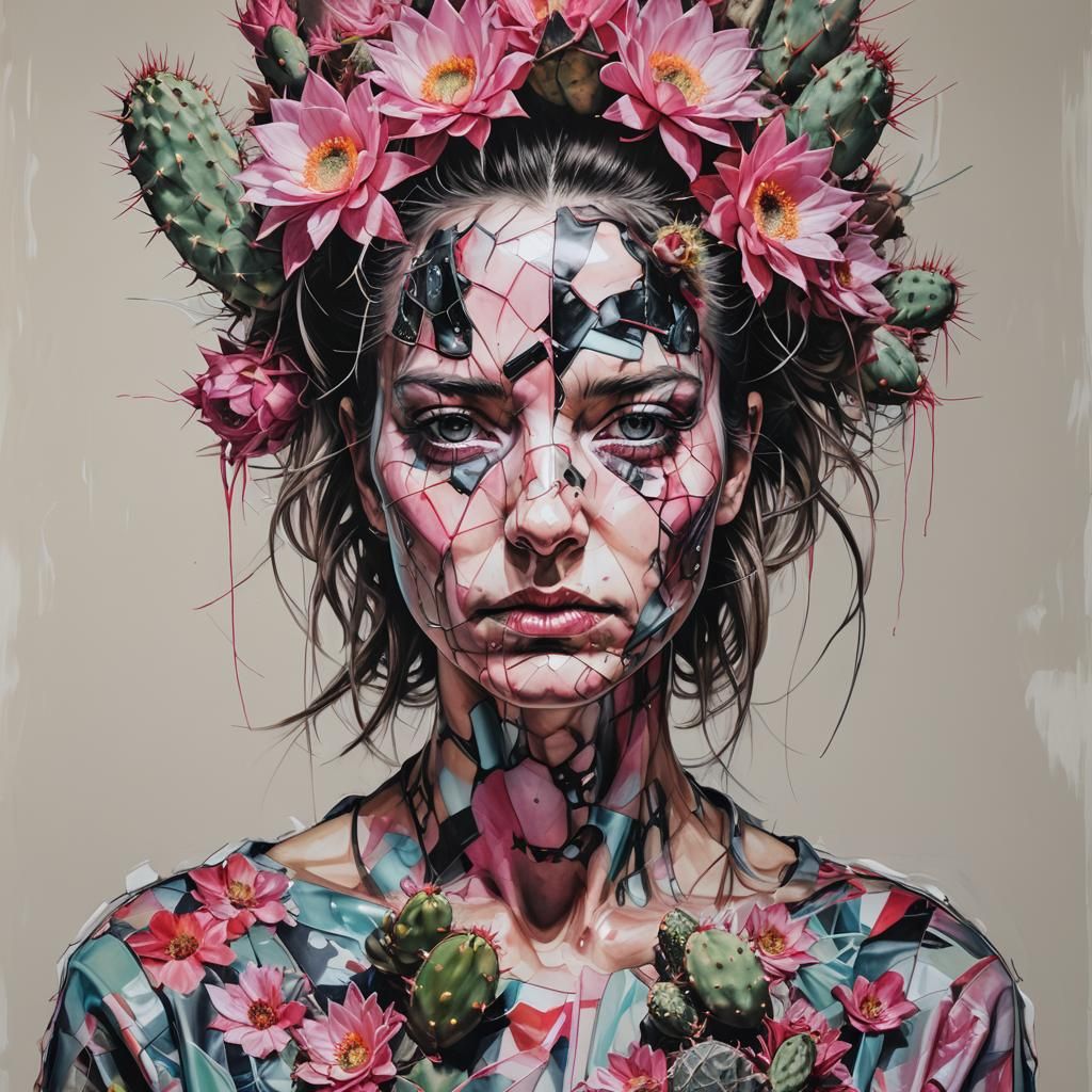 Portrait of a pink Cactus Person by Sandra Chevrier and Jenny Saville ...
