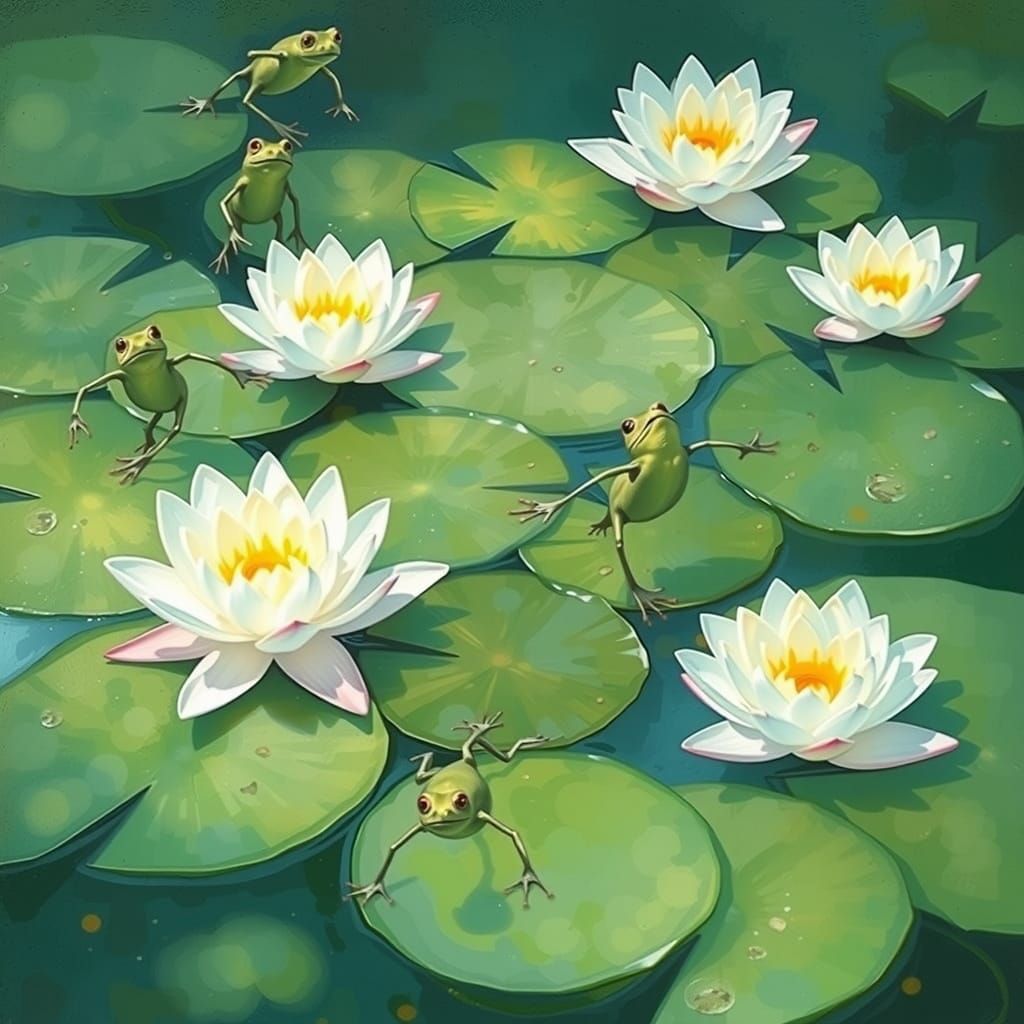 Weird Fae Frogs Invade a Serene Lily Pond in Whims... - AI Art