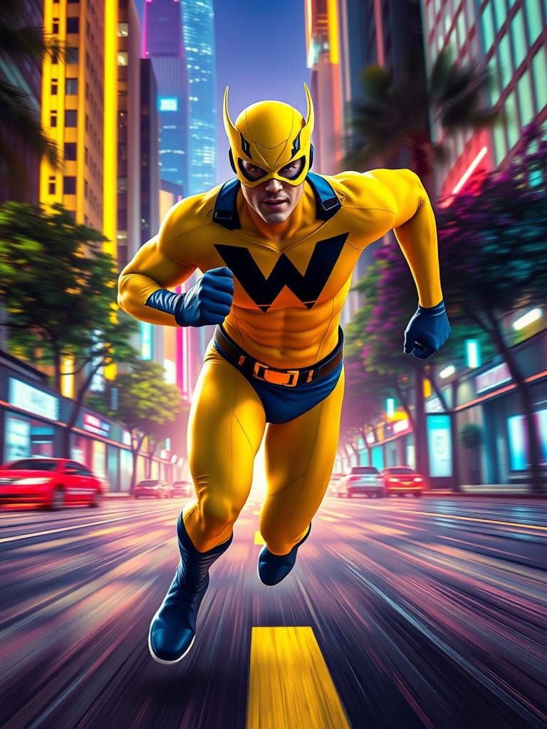 High-Speed Superhero Whizzer Zooms Down Urban Stre... - AI Art