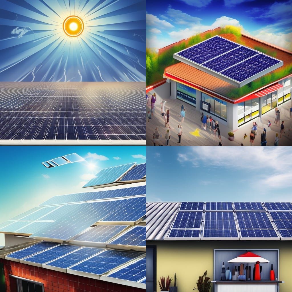 mini mall rooftop view comercial with solar panels happy customers ...