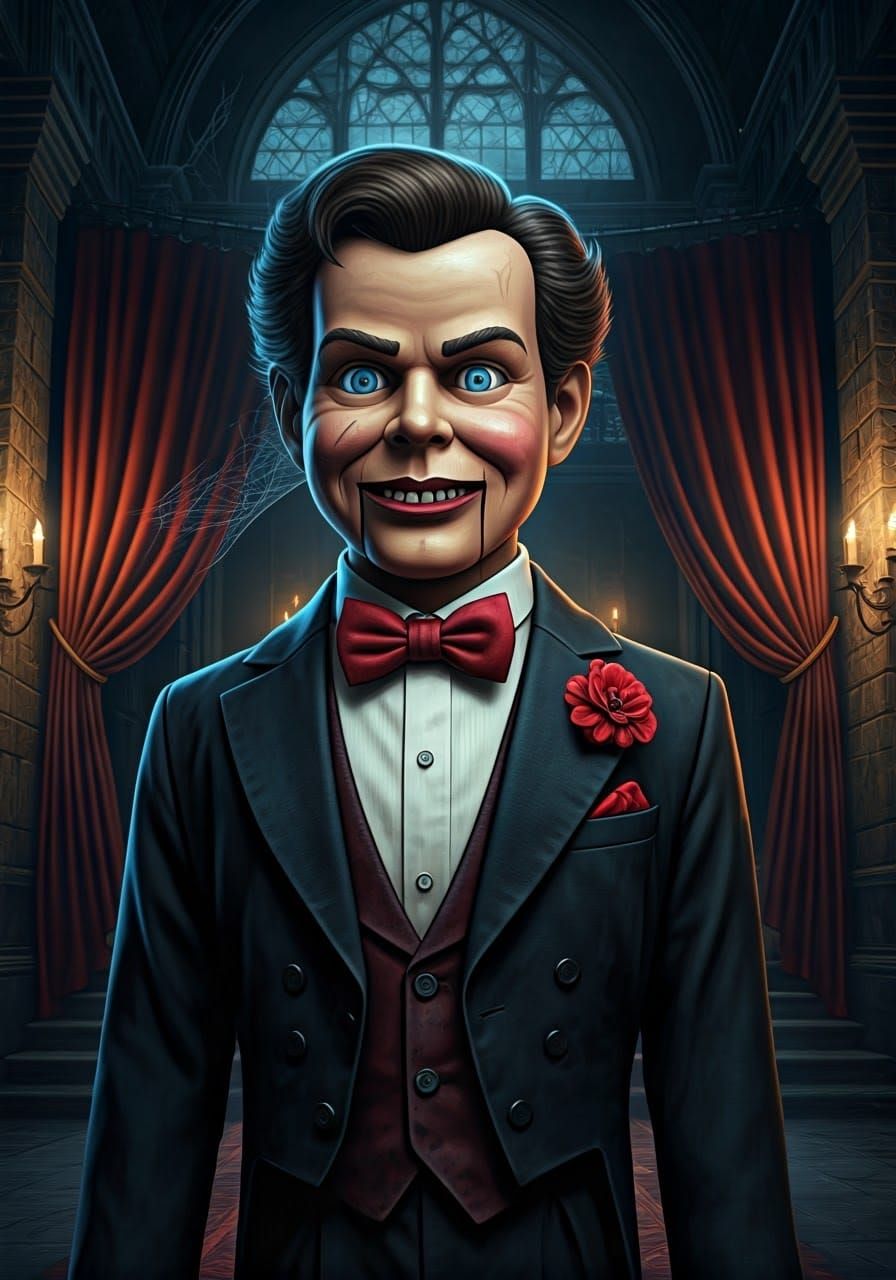 Elegant Ventriloquist Dummy Slappy in Haunted Mans... - AI Art