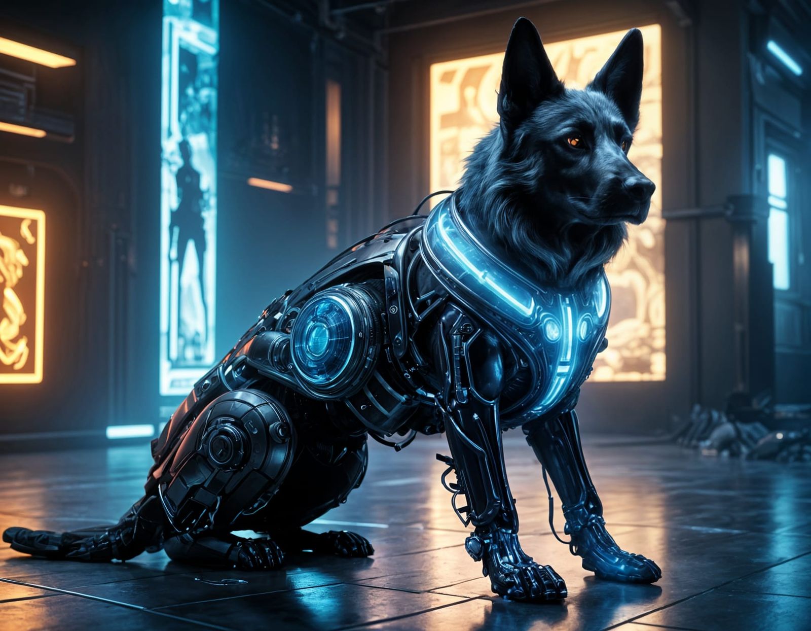 Dog-bot - Techno Humanoid with Dog in a Hyper-Realistic, Cyb...