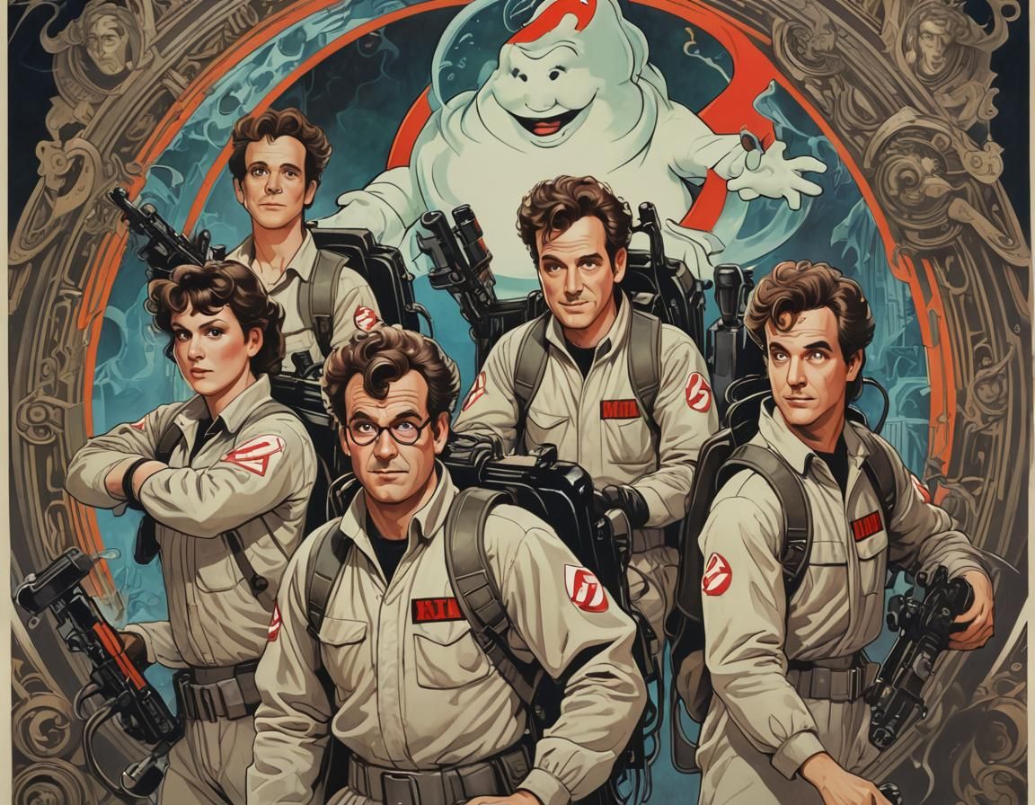 Ghostbusters by Alphonse Mucha - AI Generated Artwork - NightCafe Creator