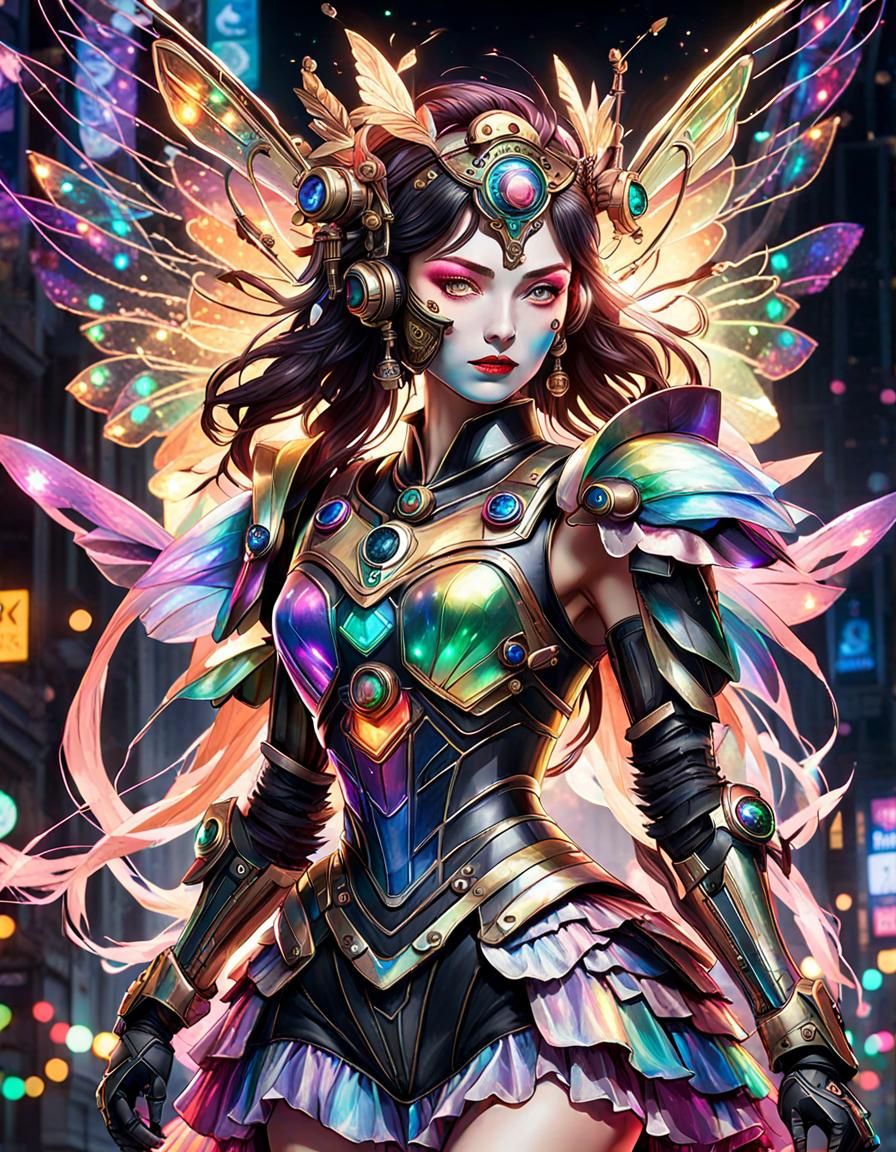 Robot Magical Girl in Neon Metropolis, Graffiti Ar... - AI Art