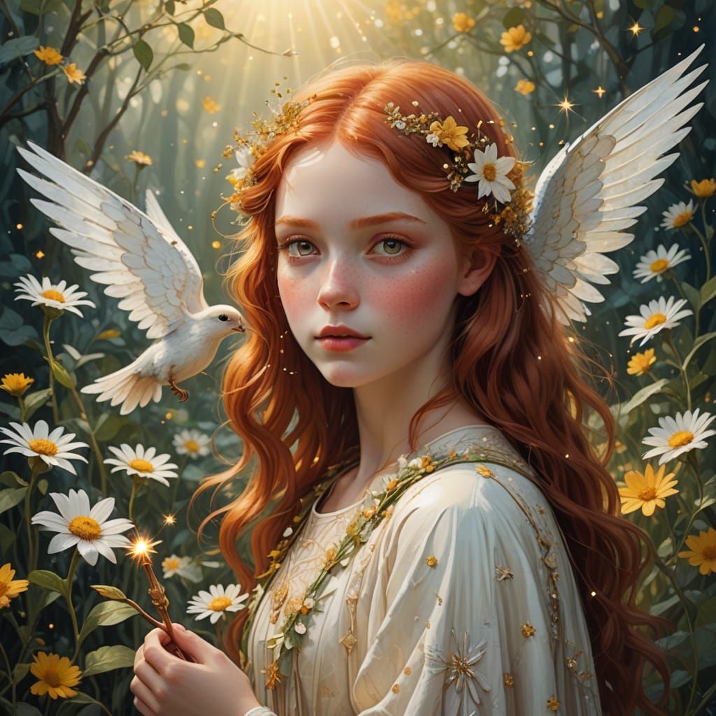 Mischief Maker with White Wings on a Bright Yellow... - AI Art