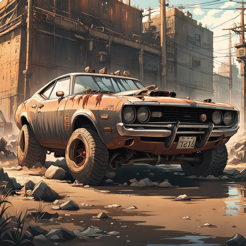 Post apocalyptic muscle car - AI Generated Artwork - NightCafe Creator
