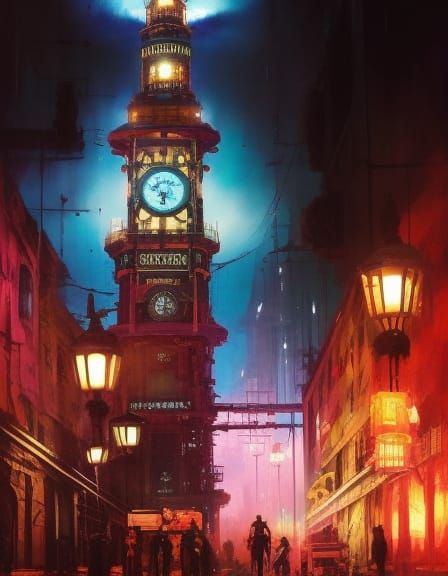 Anime biomechanical cyberpunk clock tower - AI Generated Artwork ...
