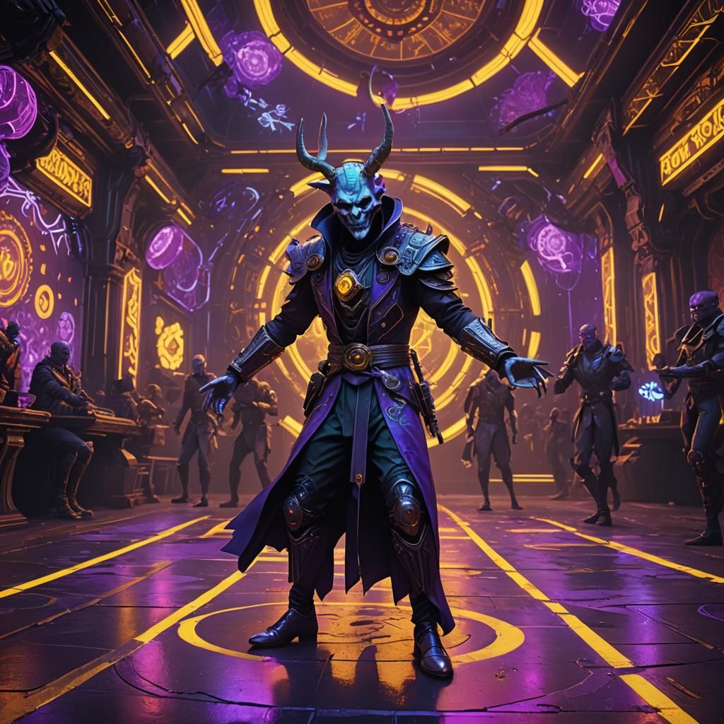 Dark Fantasy Villain Unveils Masterpiece in Neon L... - AI Art