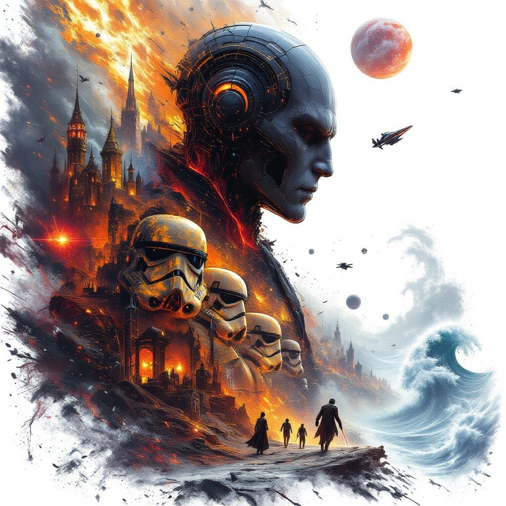 A dark, ominous, double-exposure illustration of Wilhuff Tarkin, his silhouette rendered in ...