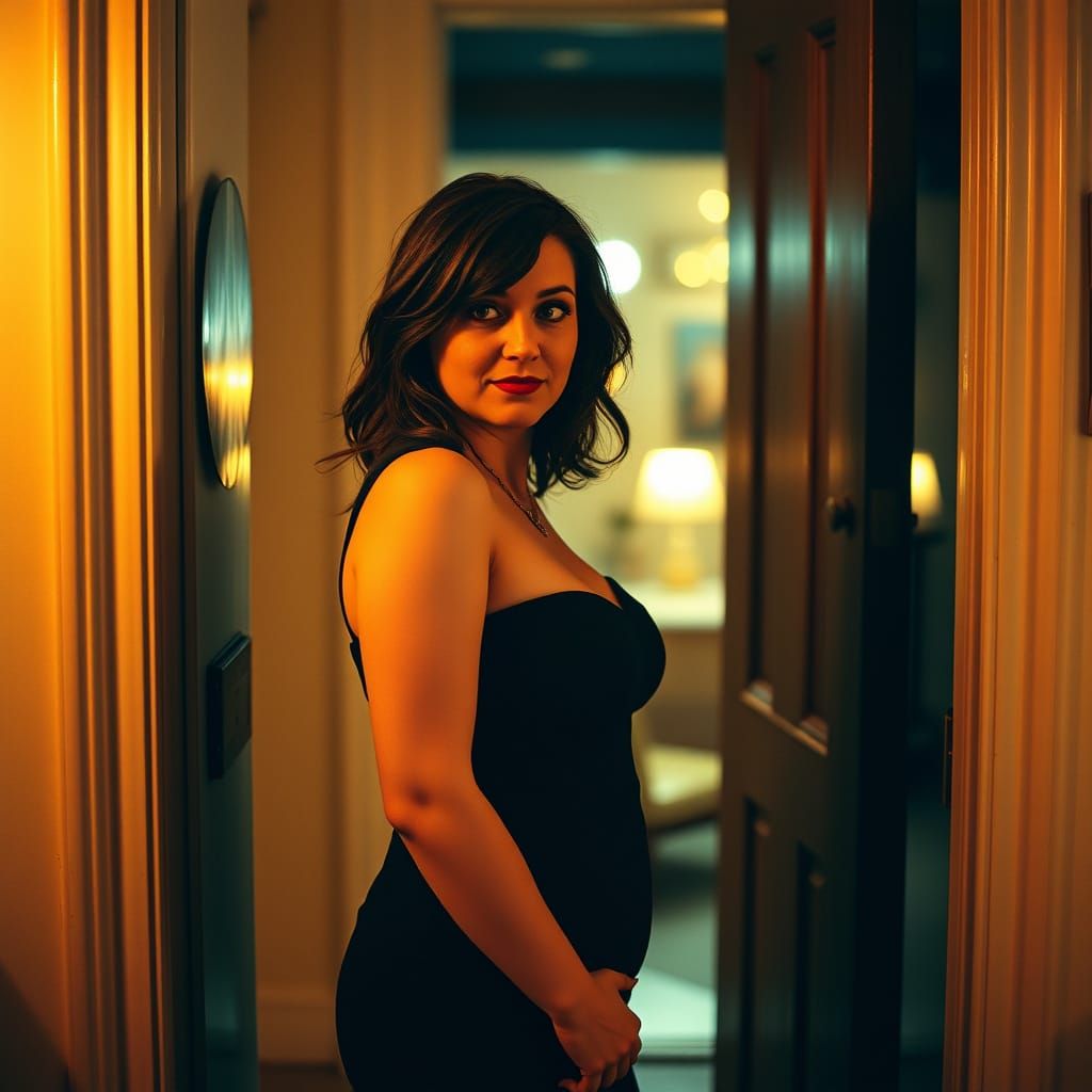 Intoxicated Woman in Black Dress, 35mm Film Aesthe... - AI Art