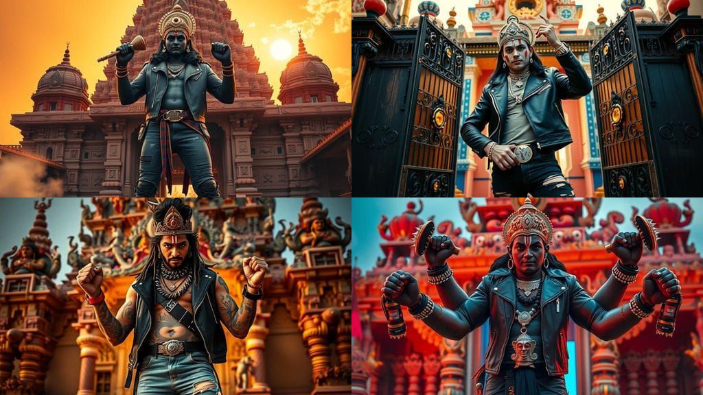 Vishnu the Punk Rock God, Wearing Knuckledusters i... - AI Art