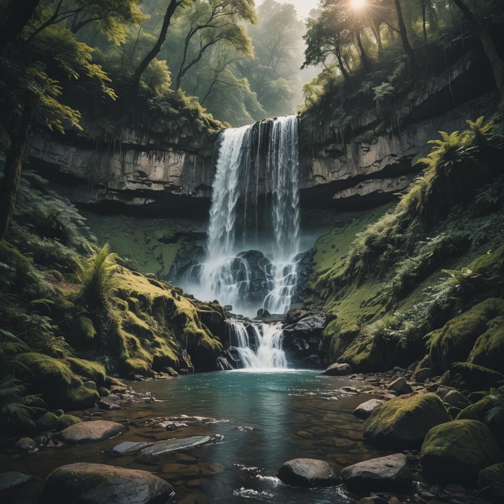 Mystical Waterfall - AI Generated Artwork - NightCafe Creator