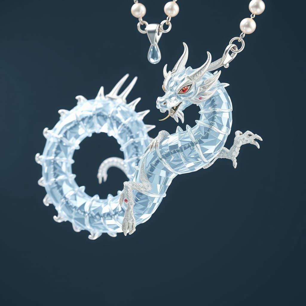 Surreal Crystal Dragon Necklace in 3D Anime Style - AI Art