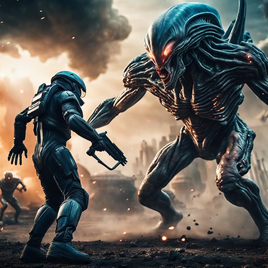 Aliens vs monster - AI Generated Artwork - NightCafe Creator