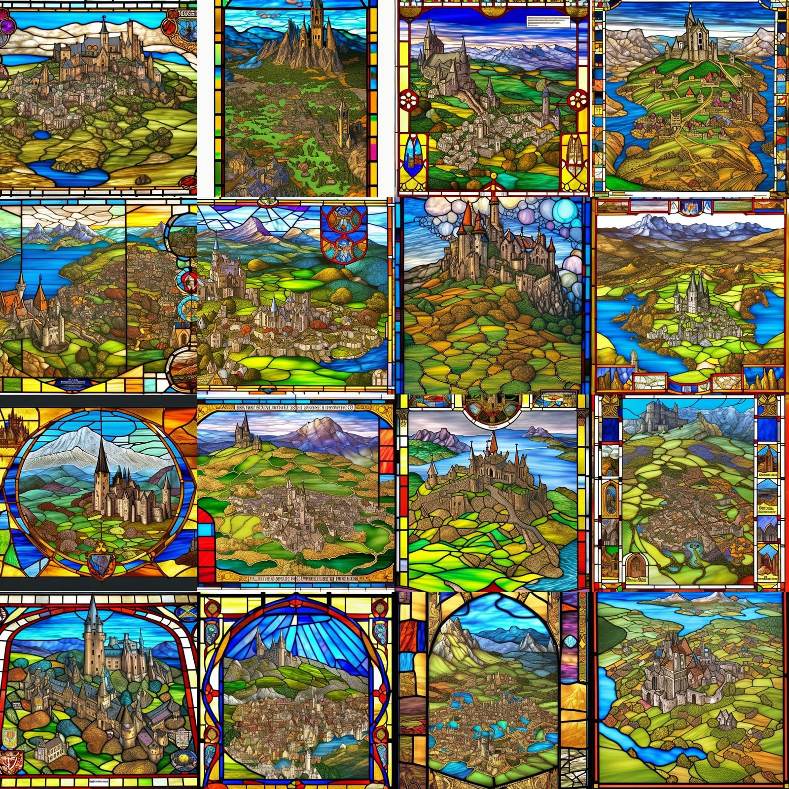 Colorful Fantasy Medieval Country Map with Castles, Cities, Churches ...