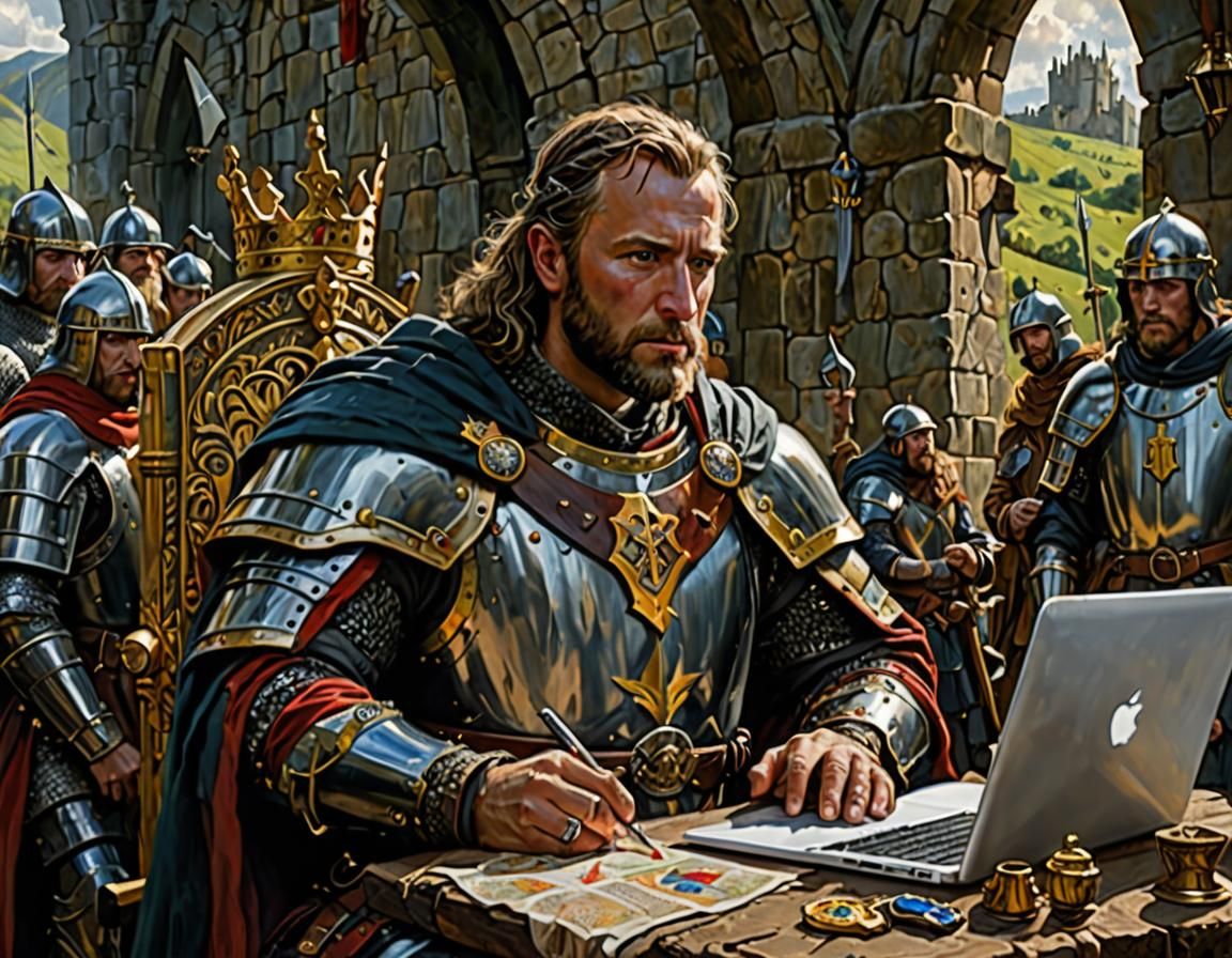 King Arthur planning strategy on a MacBook Pro - AI Generated Artwork ...