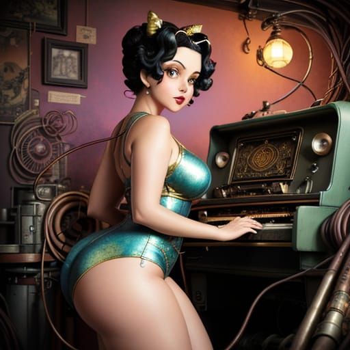 Art Nouveau. Studio Ghibli character. Betty Boop portrayed by Studio ghibli's. Realistic facial ...