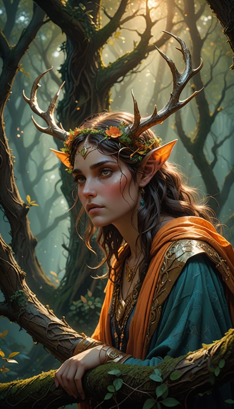 Orange Elf-Stag - Whimsical Fantasy Creature in Vibrant Oran...