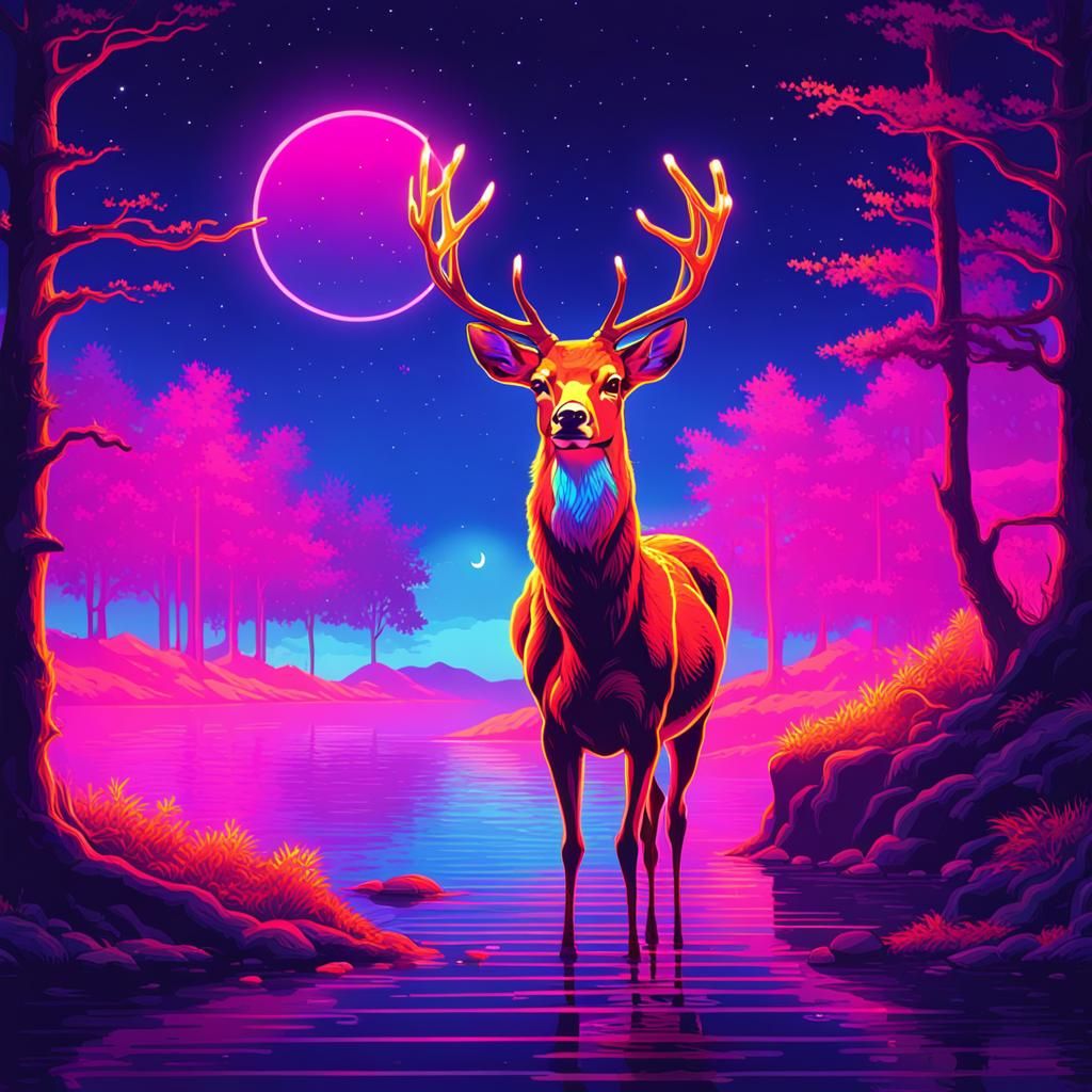 a magical bay with a deer laying by it. - AI Generated Artwork ...