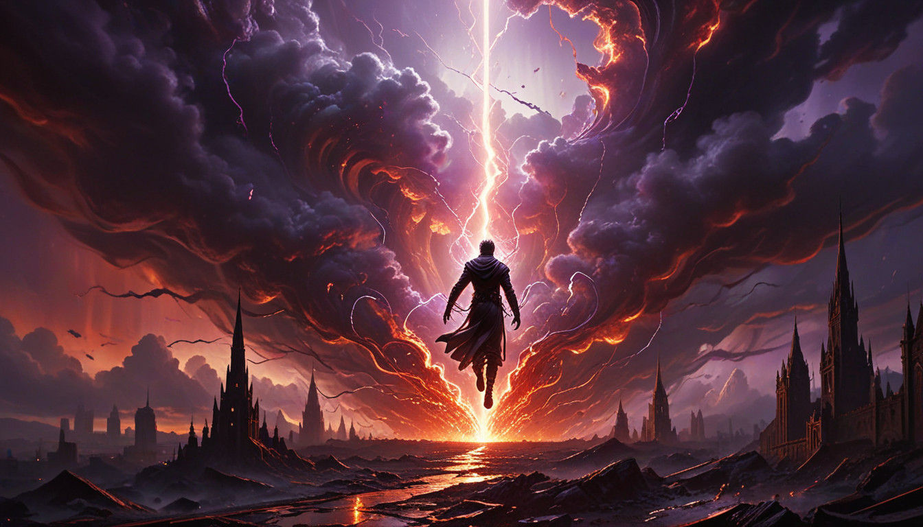 Disaster Unfolding - Vibrant Surrealism Oil Painting: Defyin...