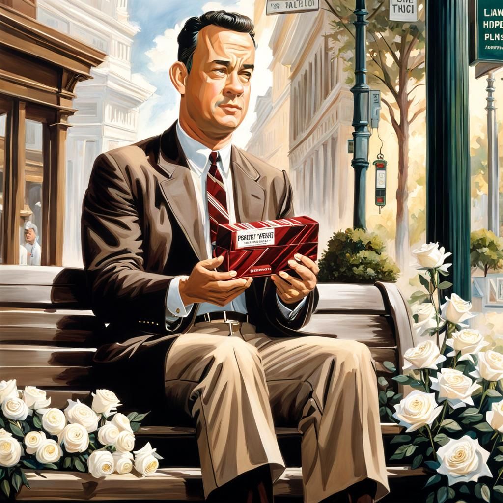 Forrest Gump waiting at the bus stop - AI Generated Artwork - NightCafe ...