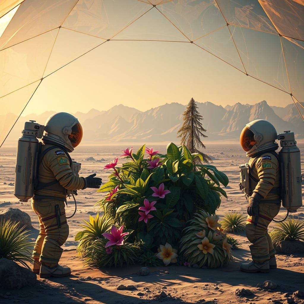 Astronauts Nurture Lunar Oasis in Geodesic Dome - AI Art