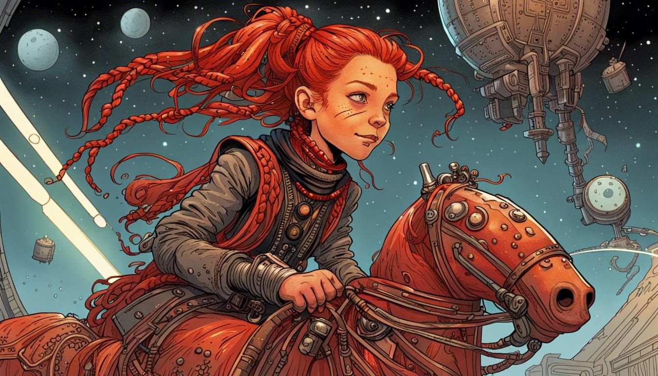 Pippi Longstockings on a space horse! - AI Generated Artwork ...