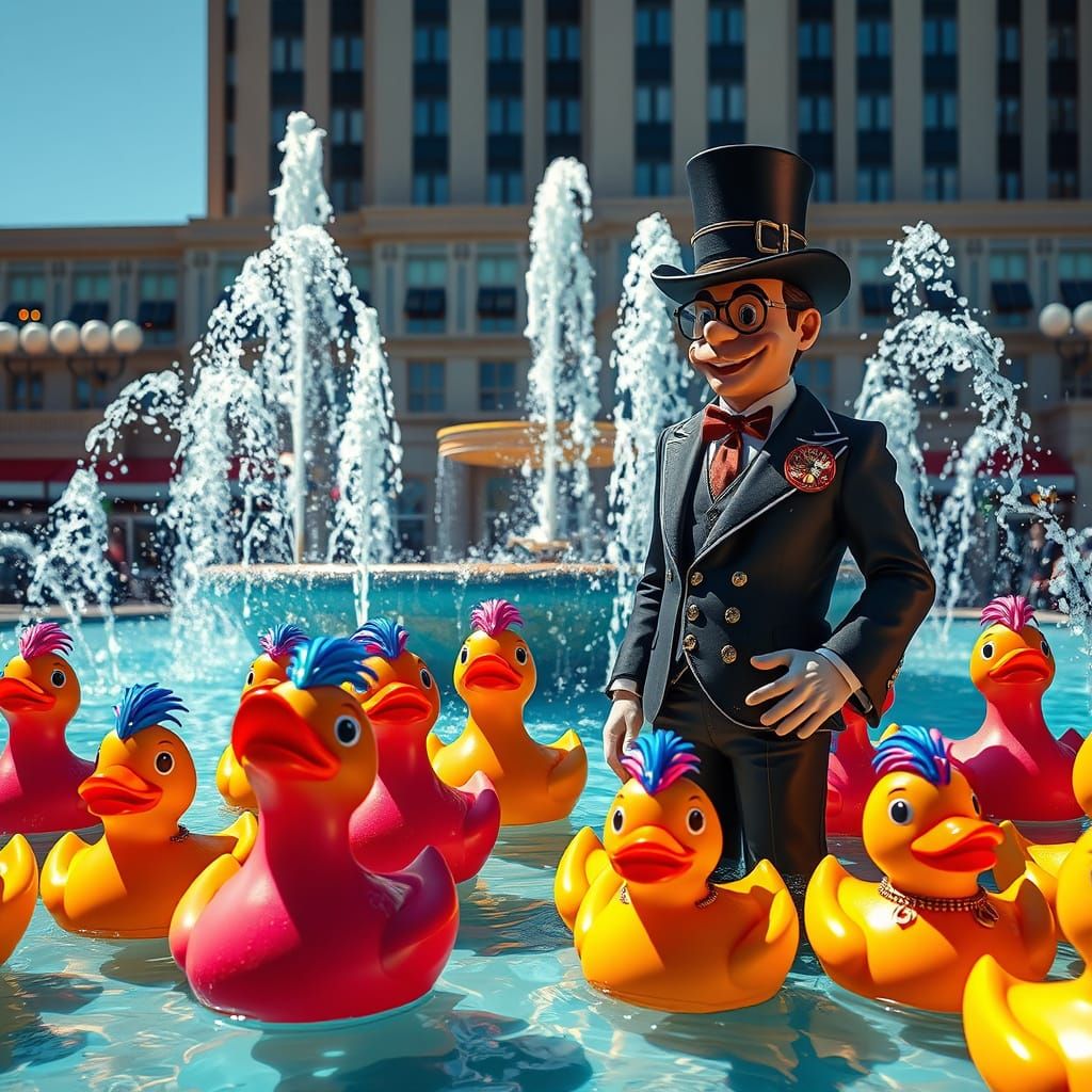 Rubber Ducks Parade in Whimsical Memphis Water Fou... - AI Art