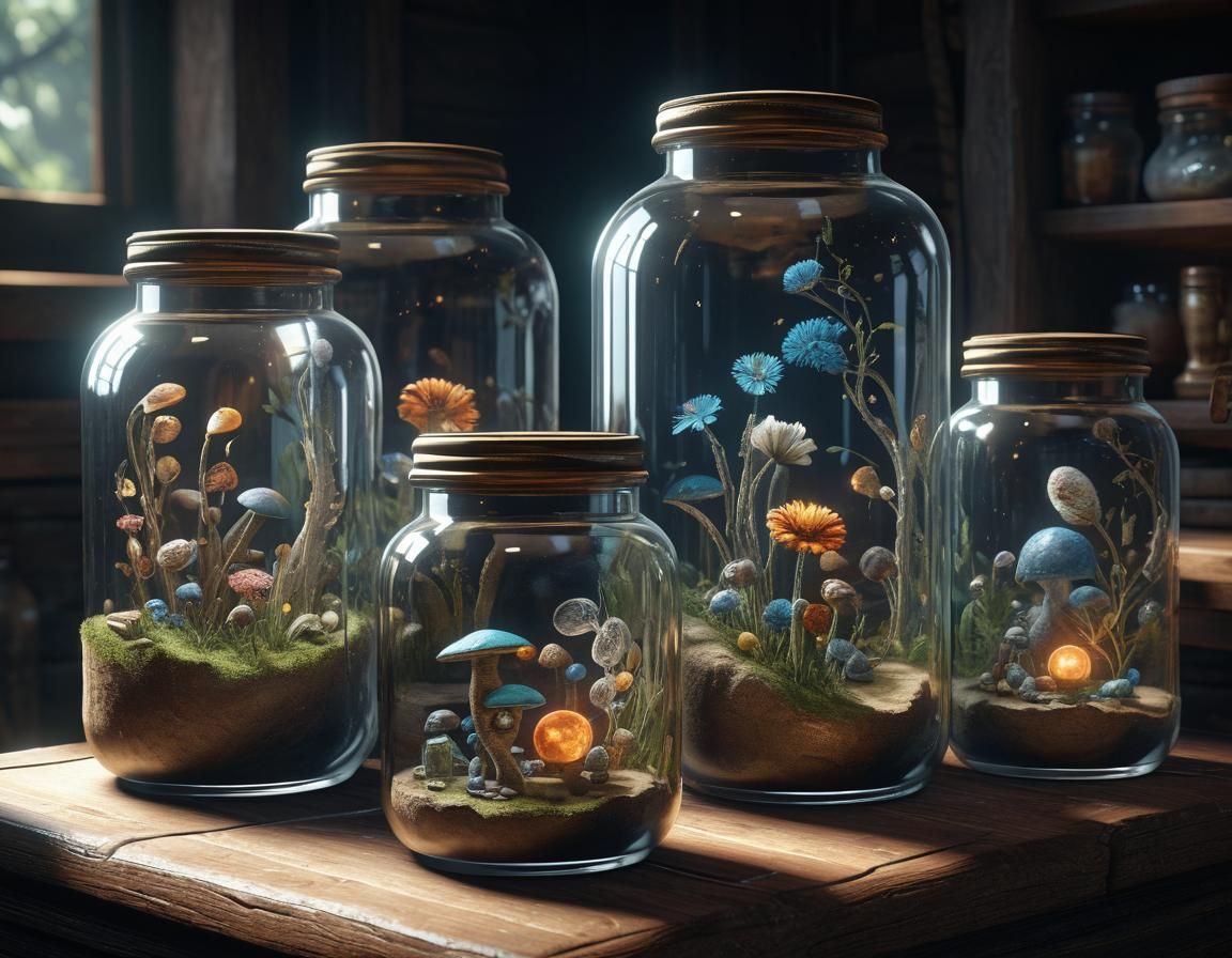 Several jars containing beautiful but mysterious objects that are ...