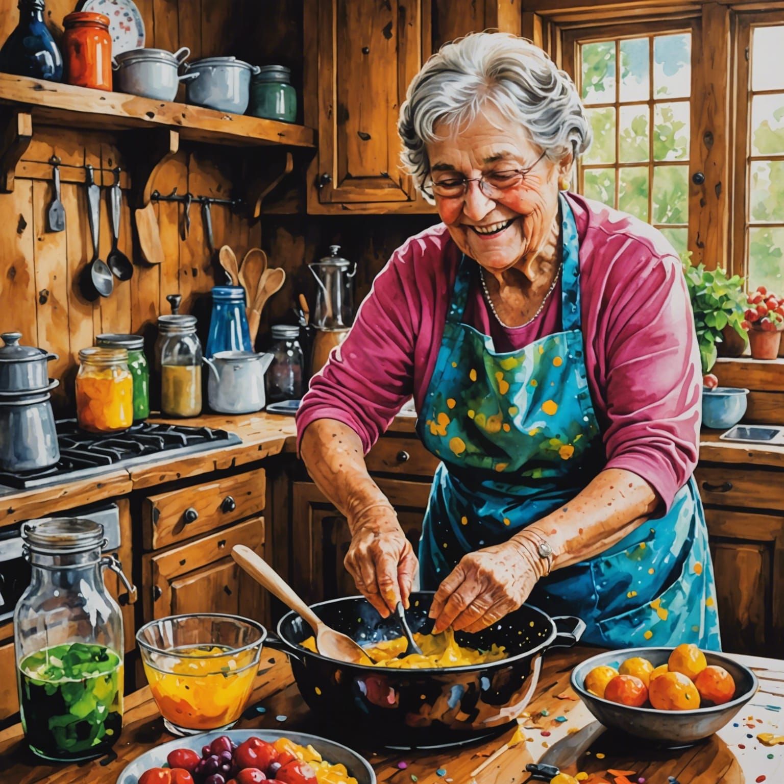 Just a happy grandma cooking/baking in her kitchen - AI Generated ...