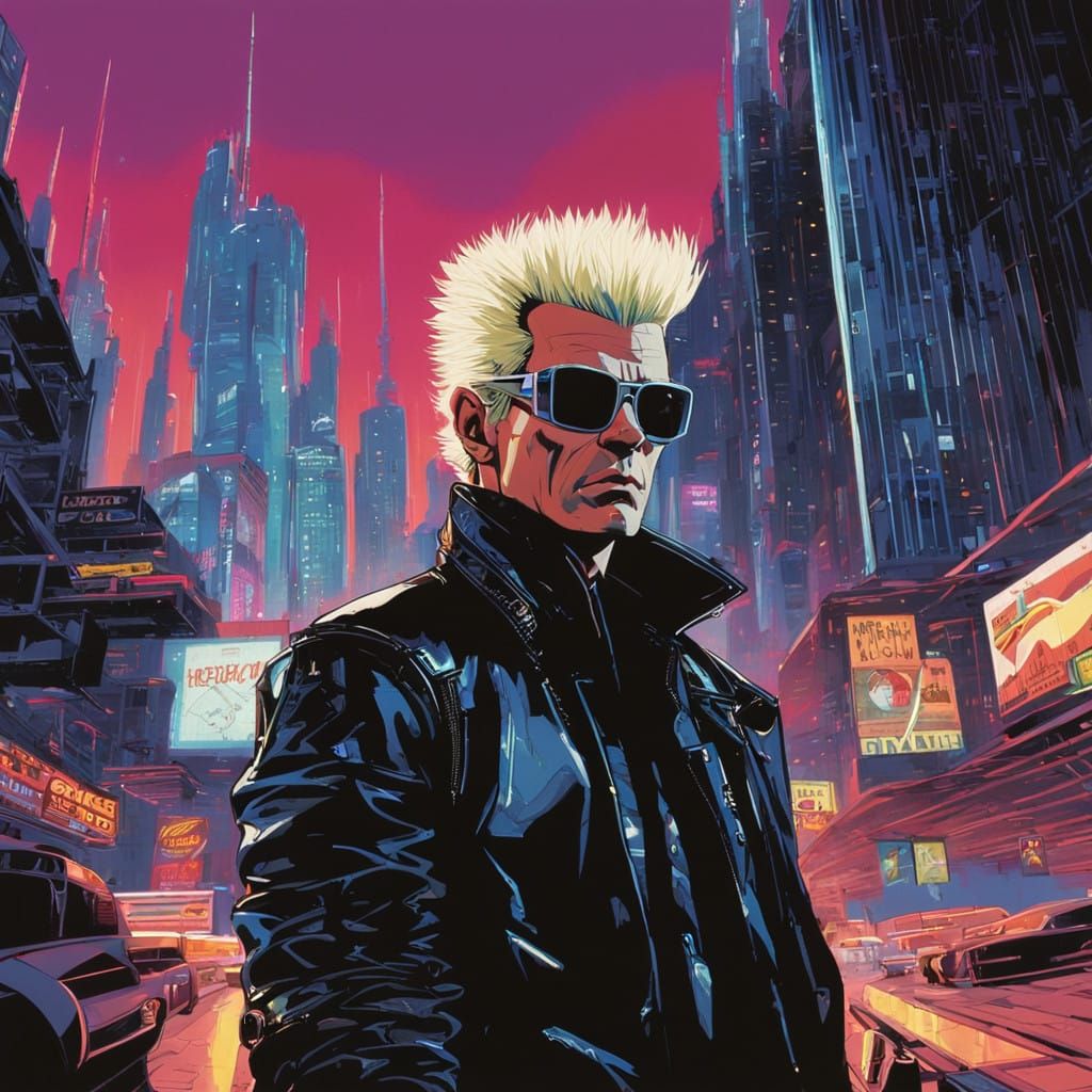 Synthwave Billy Idol - Neon-Lit Billy Idol in Retro-Futurist...
