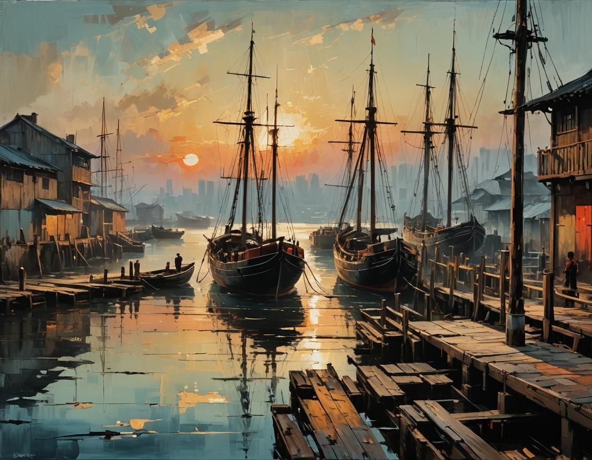 Sunset over the port - AI Generated Artwork - NightCafe Creator