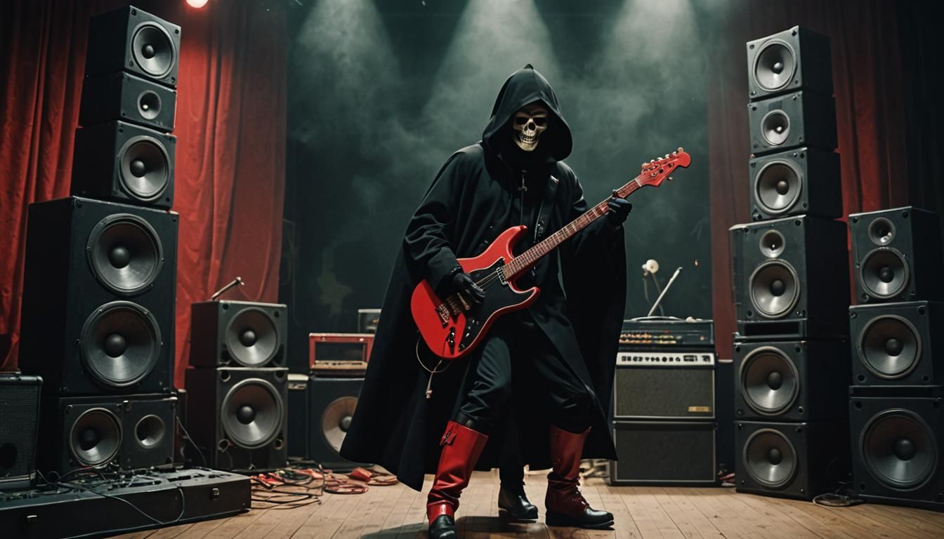 the Grim Reaper playing an electric guitar - AI Generated Artwork ...